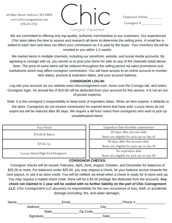 Consignor Policy – Chic Consignment LLC