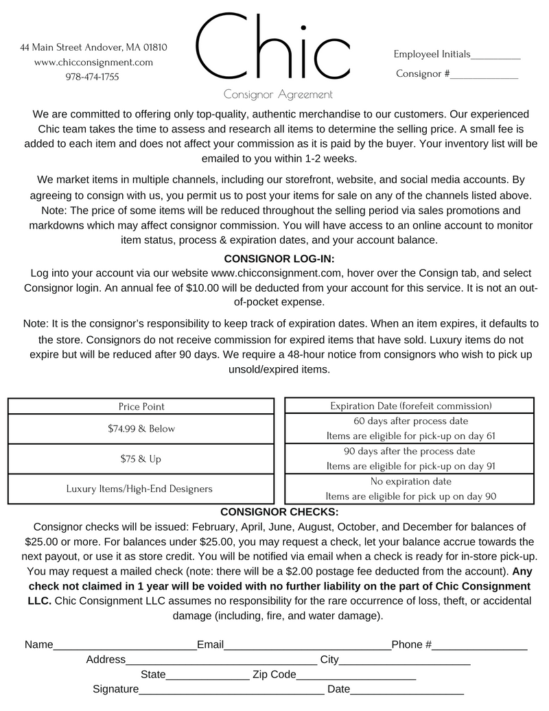 Consignor Policy – Chic Consignment LLC